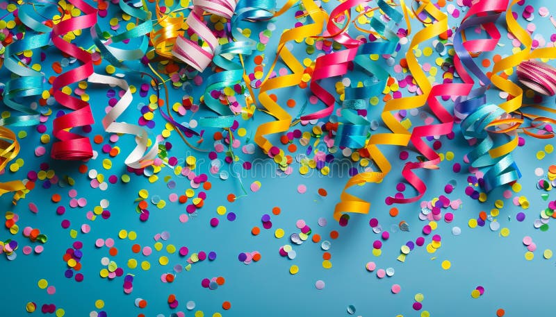 Multi Colored Streamers Flying, Confetti Falling, a Traditional ...