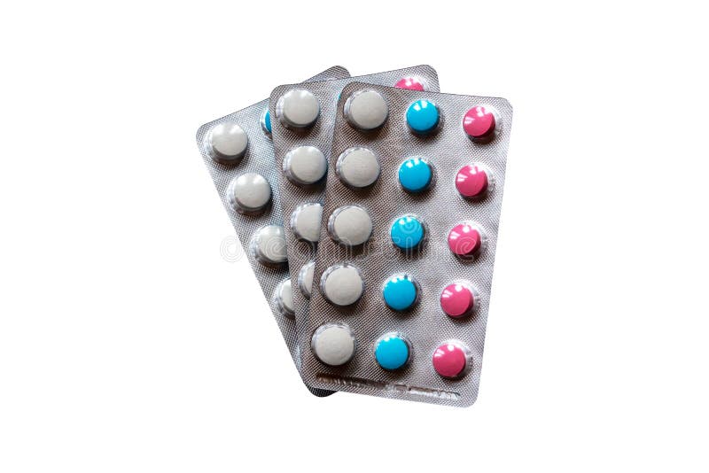 Multi-colored Tablets in a Blister. Isolate on a White Background Stock ...