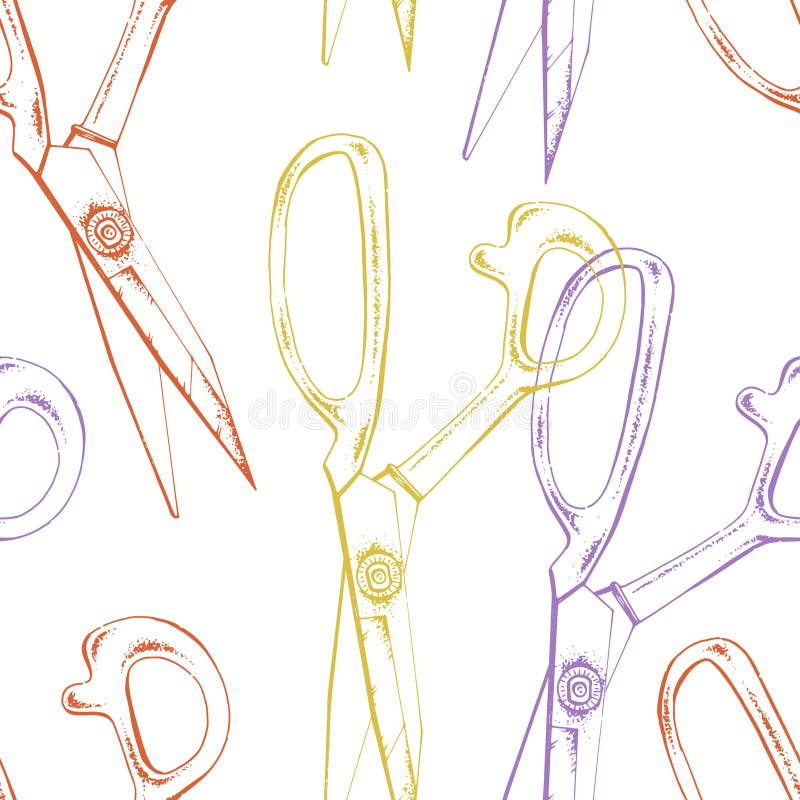 Multi-colored Tailor S Scissors in Engraving Style. Seamless Pattern of ...