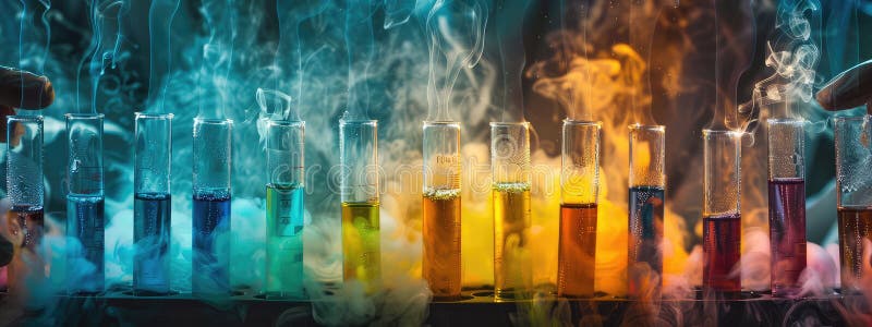 Multi-colored Test Tubes with Smoke and Hands. Selective Focus Stock ...