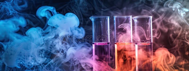 Multi-colored Test Tubes with Smoke and Hands. Selective Focus Stock ...
