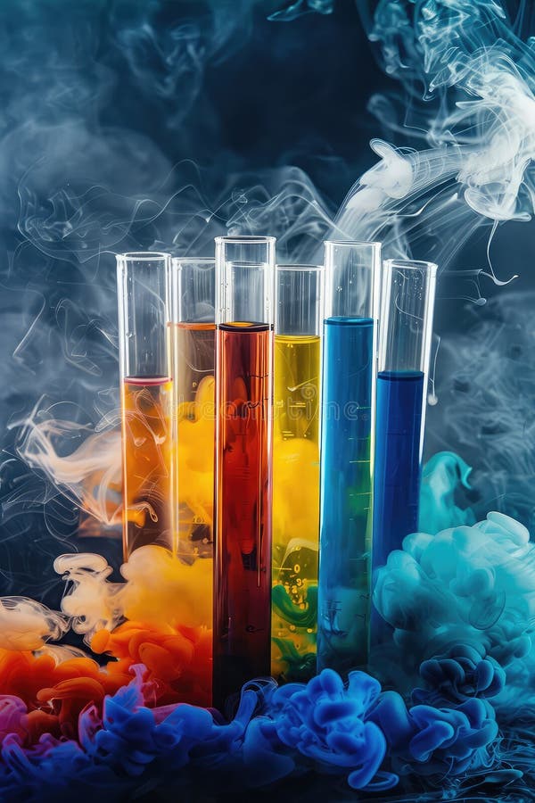 Multi-colored Test Tubes with Smoke and Hands. Selective Focus Stock ...