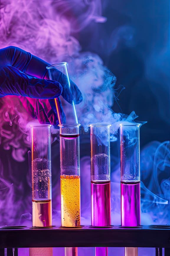 Multi-colored Test Tubes with Smoke and Hands. Selective Focus Stock ...