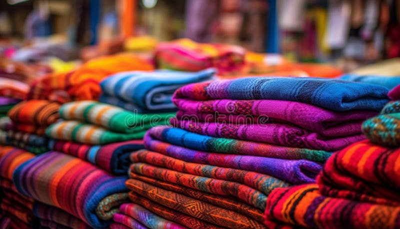 Multi Colored Textiles Stacked in a Store, Showcasing the Textile ...