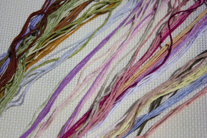 Multi-colored Threads on White Canvas Stock Photo - Image of settings ...