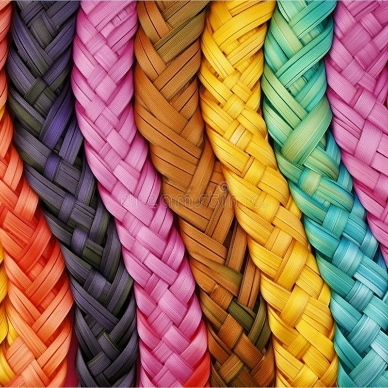 Multi-colored Threads Woven with Pigtails, Bright Rainbow Background ...