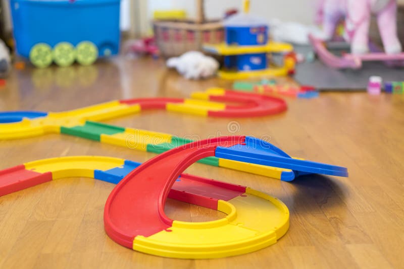 Multi-colored Toy Road for Cars in the Game Room. Stock Photo - Image ...