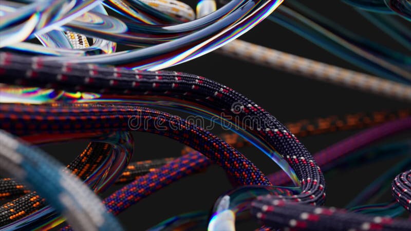 Multi-colored and Transparent Wires, Curved and Tangled. Irregular ...