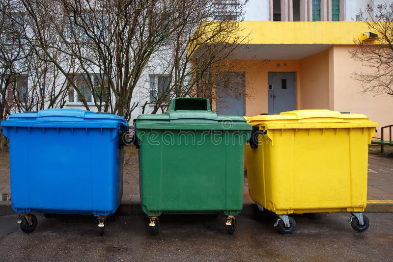 Multi-colored Trash Bins for Separate Collection of Garbage Stock Photo ...