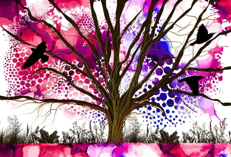 A Multi-colored Tree. Mixed Media. Hello Summer. Vector Illustration ...