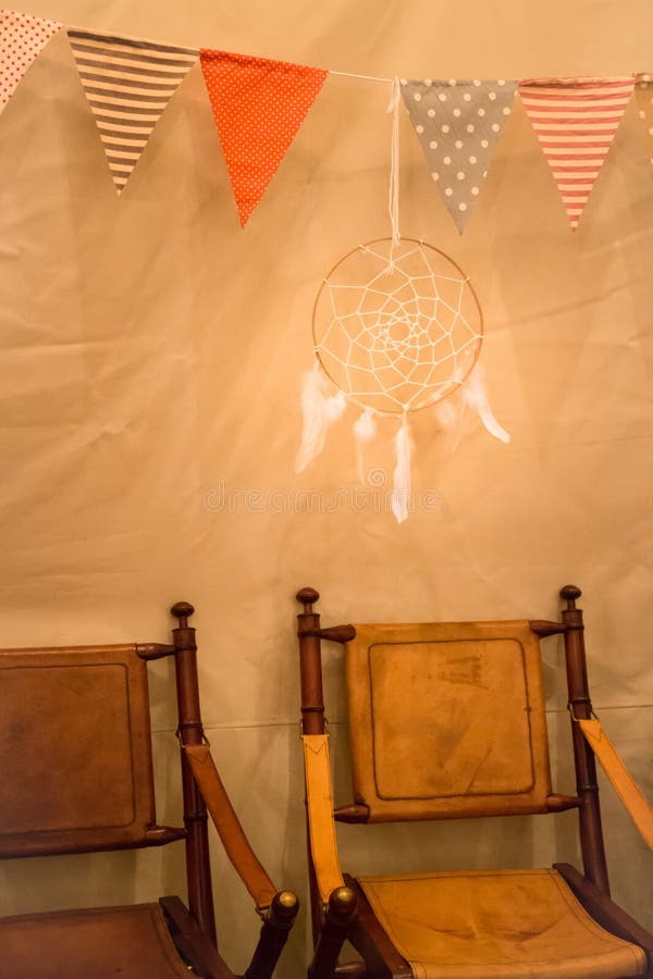 Multi Colored Triangle Flags Hanging Indoor Party Stock Image - Image ...