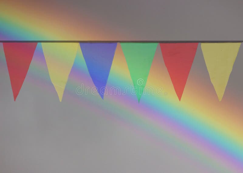 Multi Colored Triangular Flags Hanging in the Sky at an Outdoor. Stock ...