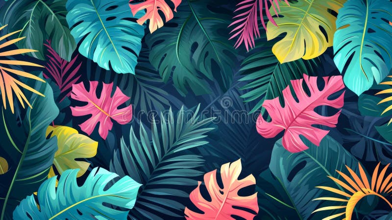 Multi Colored Tropical Leaves Summer Background. Stock Image - Image of ...