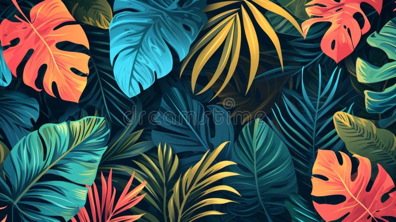 Multi Colored Tropical Leaves Summer Background. Stock Photo - Image of ...