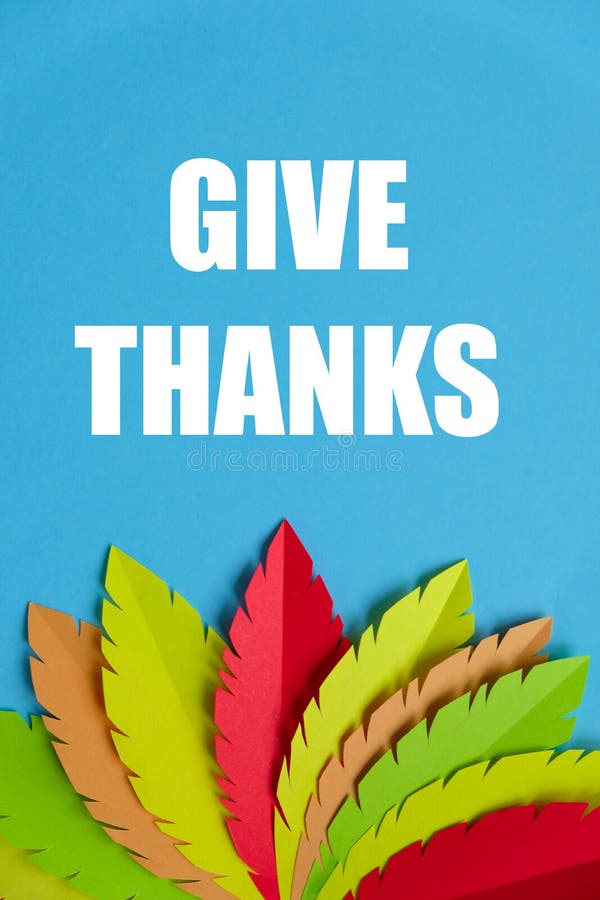 Multi-colored Turkey Tail Made of Paper on a Blue Background Stock ...