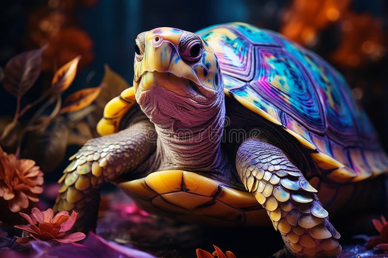 Multi-colored Turtle Close-up Stock Illustration - Illustration of ...