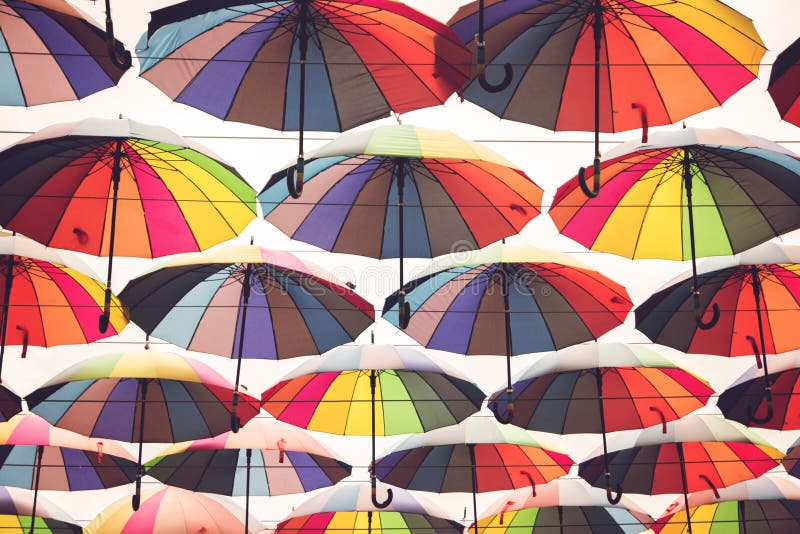 Multi colored umbrellas stock image. Image of positive - 81378171