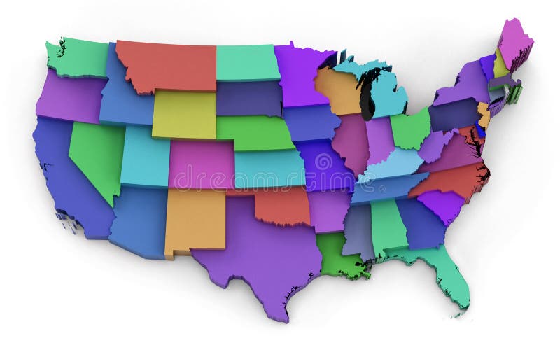 Usa Map Outline With Colored States Photo Illustration Stock