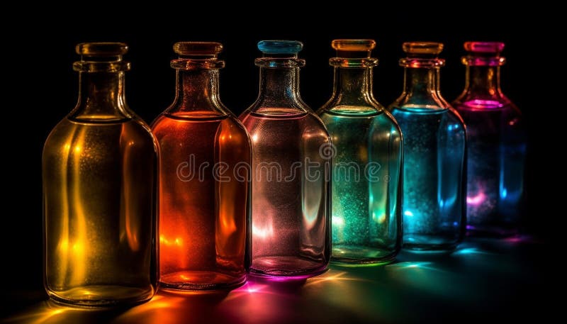 Multi Colored Vials Reflect Vibrant Colors in a Scientific Experiment ...