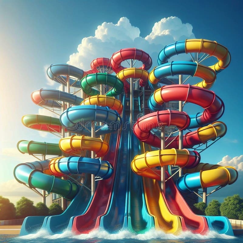 A Multi-colored Water Slide Complex, Promising a Thrilling Experience ...