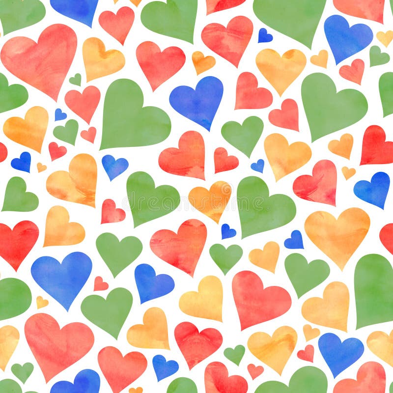 Multi-Colored Watercolor Hearts on a White Background Stock ...