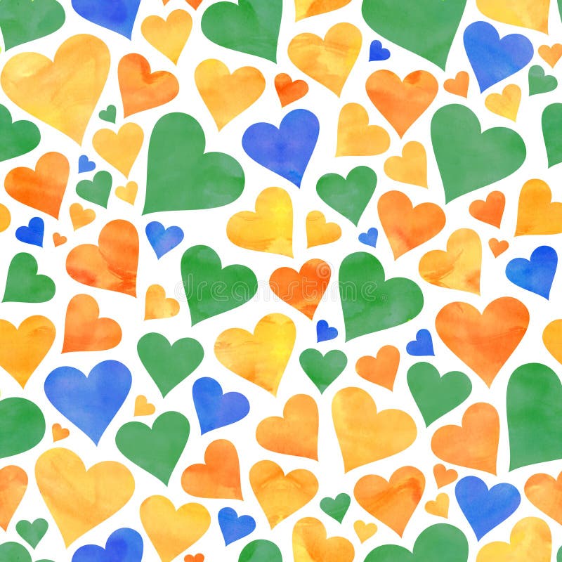 Multi-Colored Watercolor Hearts on a White Background Stock ...