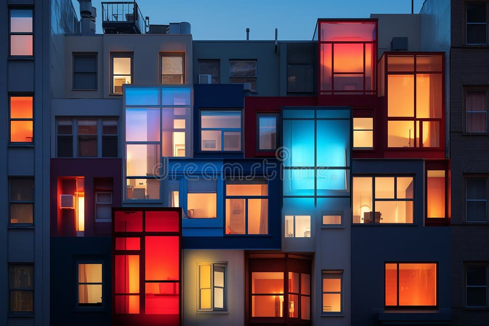 Multi-colored Windows of High-rise Building Stock Illustration ...