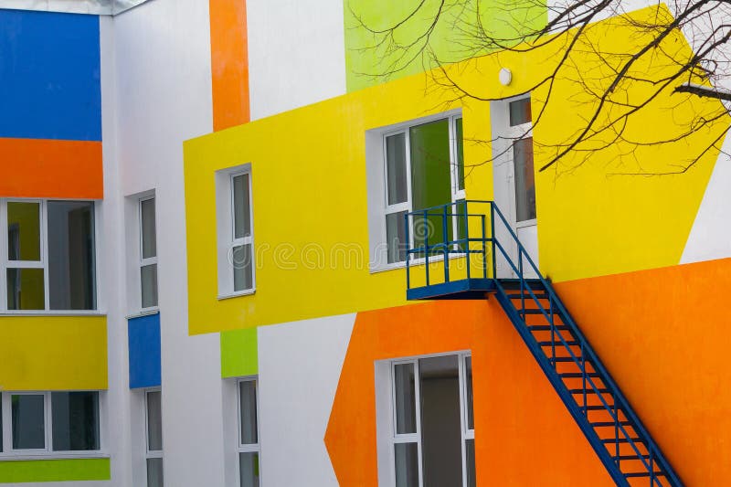 Multi-colored Windows of the School in a Contemporary Style Stock Photo ...