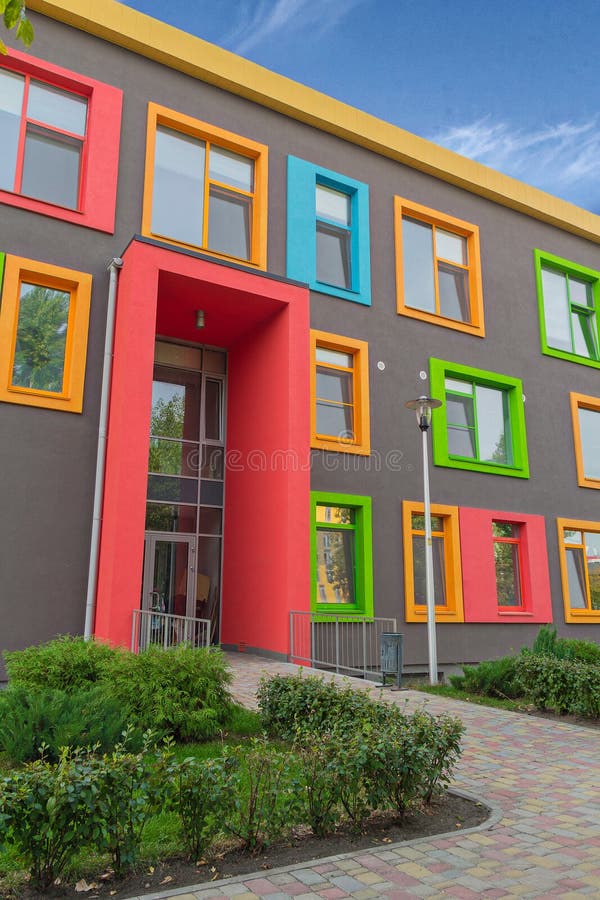 Multi-colored Windows of the School in a Contemporary Style Stock Photo ...