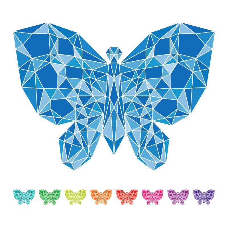 Set of Geometric Polygonal Butterflies Like Crystal or Diamond. Stock ...
