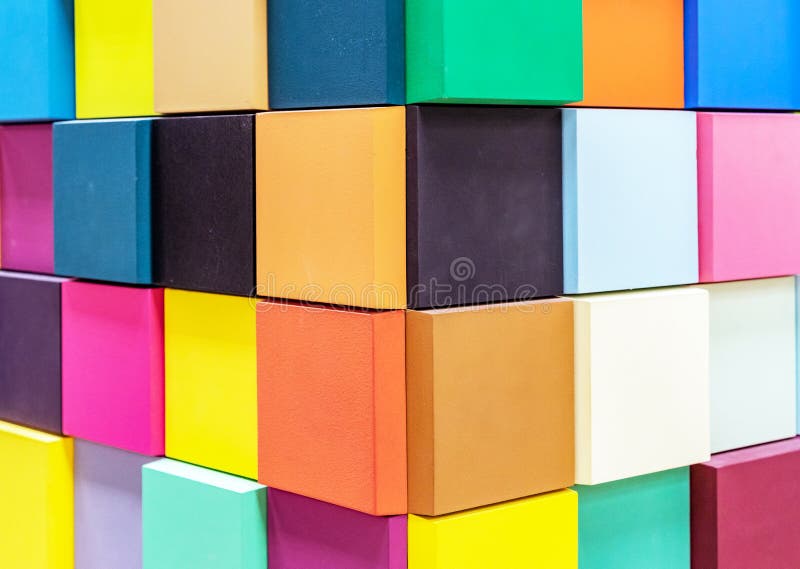Multi-colored Wooden Cubes with 3D Effect. Background from Colored ...