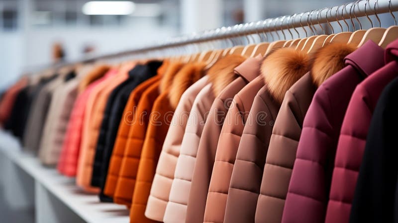 Multi Colors of Down Jackets on the Hangers at the Store for Sell ...