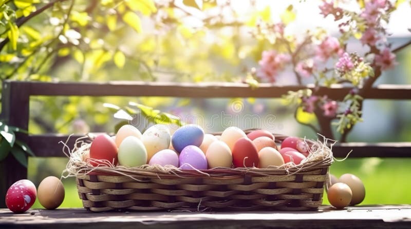 Multi Colors Easter Eggs in the Woven Basket. Pastel Color Easter Eggs ...