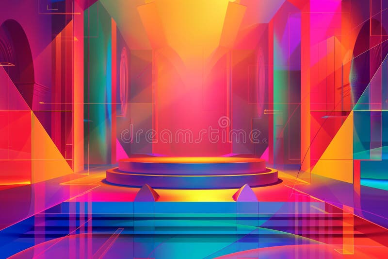 A Multi-colour Background with a Central Podium Stage, Highlighted by ...