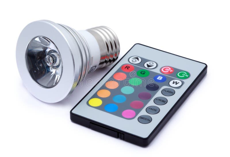 Multi Colour LED Light Bulb and Remote Control Stock Image - Image of ...