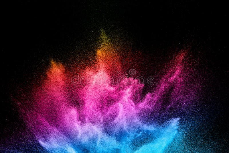 Multi Colour Powder Explosion on Black Background. Launched Colourful ...
