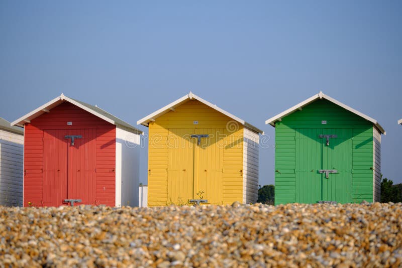 Three Multi-coloured Beach Huts Stock Photo - Image of cabin, copy ...
