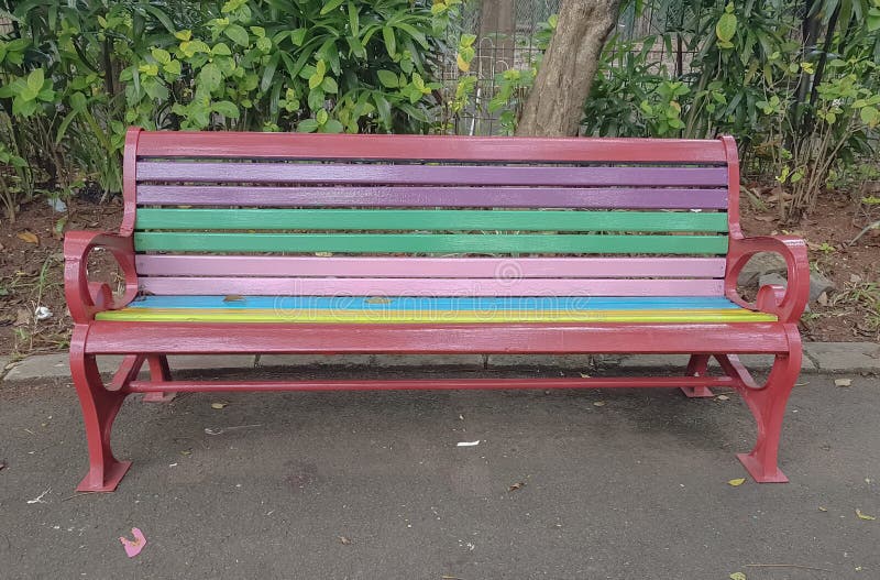 Multi-coloured Bench in the Park Stock Photo - Image of europe ...