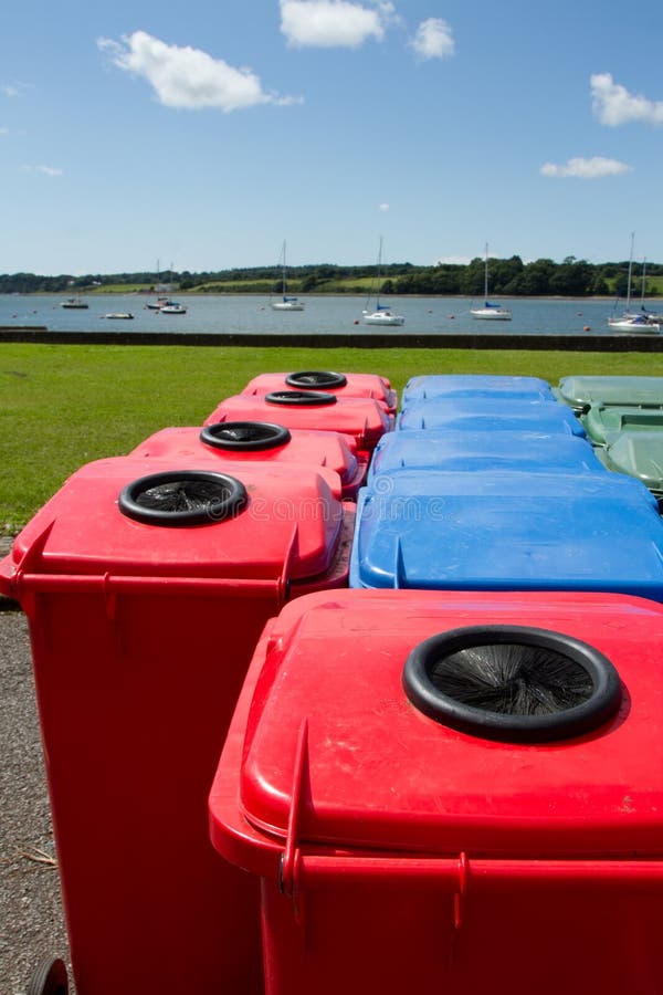 Multi-coloured bins. stock image. Image of colours, green - 25691775