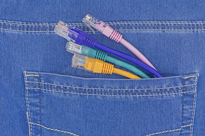 Multi Coloured Ethernet Network Cables in Blue Jeans Pocket Stock Image ...