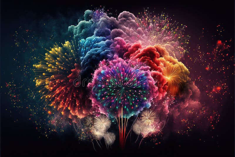 Multi Coloured Fireworks Exploding on Black Background, Created Using ...
