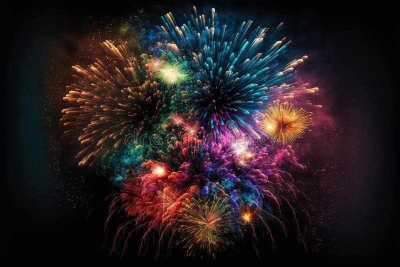 Multi Coloured Fireworks Exploding on Black Background, Created Using ...