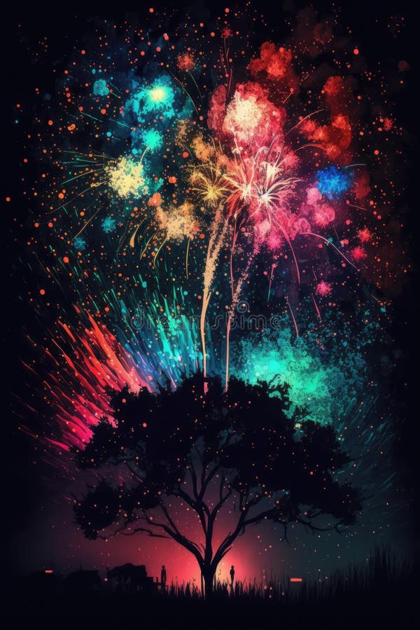 Fireworks Over Tree Stock Illustrations – 413 Fireworks Over Tree Stock ...