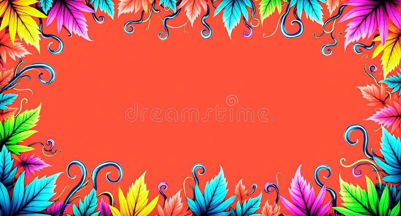 Multi Coloured Foliage Boarder Frame with Red Background AI GENERATED ...