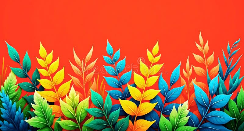 Multi Coloured Foliage Boarder Frame with Red Background AI GENERATED ...
