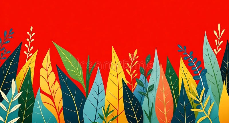 Multi Coloured Foliage Boarder Frame with Red Background AI GENERATED ...