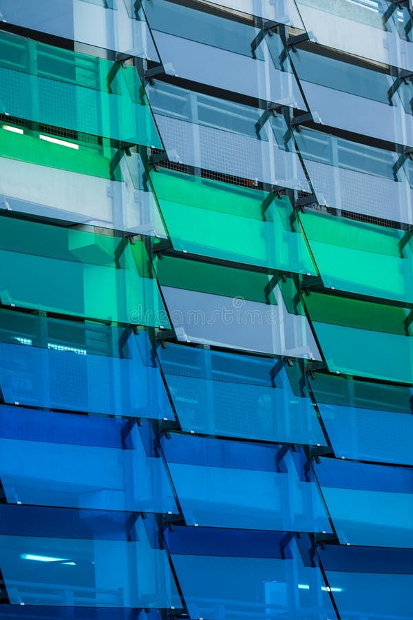 Multi Coloured Glass Facade of a Parking Garage.. Stock Photo - Image ...