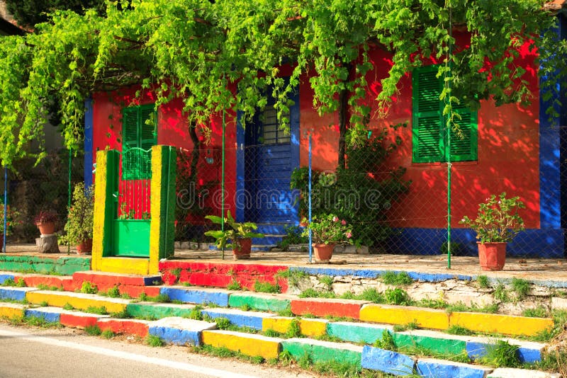 Multi coloured house stock image. Image of door, yellow - 4765551