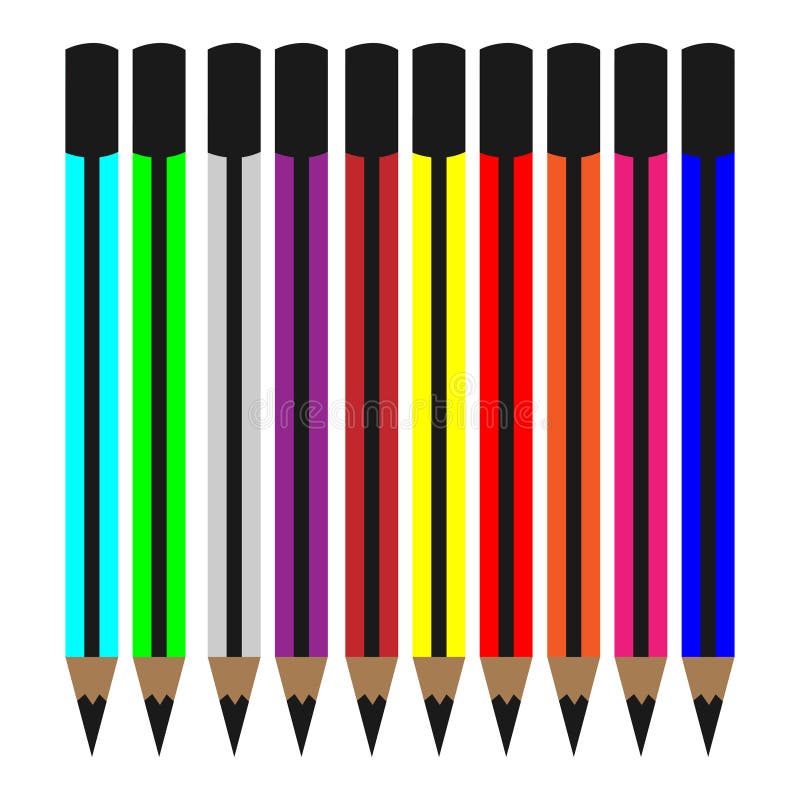 A Multi-coloured Pencils with a Black Tip on a White Background Stock ...