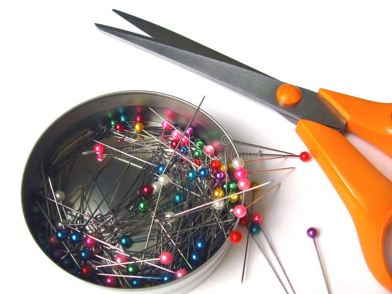 Multi-coloured Pins And Scissors Stock Photo - Image of tailor ...
